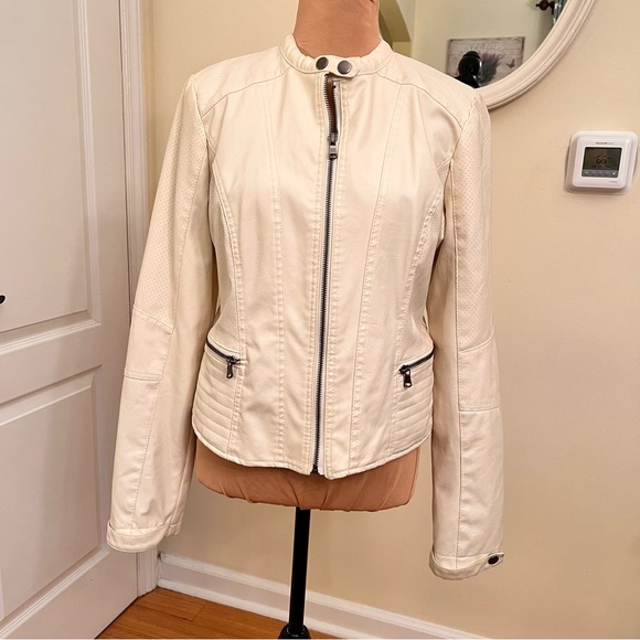 New Look | Jackets & Coats | New Look Moto Cream Colored Vegan Leather ...